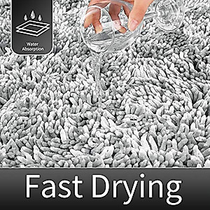 Yimobra Luxury Chenille Bathroom Rug Mat, Extra Soft and Absorbent Shaggy Bath Rugs Non Slip, Machine Washble Dry, Plush Floor Carpet for Tub, Shower, and Bath Room, 24 x 17 Inches, Light Gray