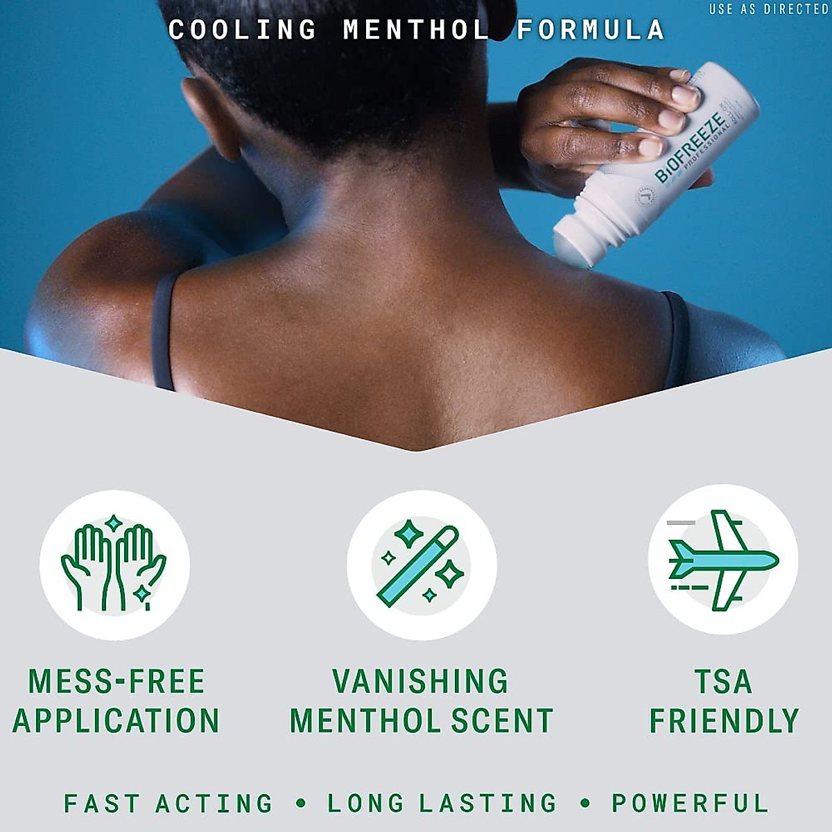 Biofreeze Professional Roll-On Gel 3 FL OZ, Green Topical For Muscles And Joints From Arthritis, Backache, Strains, Bruises, & Sprains (Package May Vary)