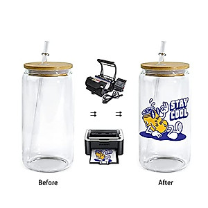 AGH 12 Pack 16oz Clear Sublimation Glass Blanks with Bamboo Lid, Sublimation Glass Cups Transparent Can Shaped Beer Cup with Lid and Straw, Straight Sublimation Tumblers for Iced Coffee Milk Juice