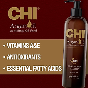CHI Argan Oil Conditioner, Replenishes Hair Moisture, Enhances Strength & Helps Protect Against Damage, Sulfate, Paraben, & Cruelty-Free, 11.5 Oz