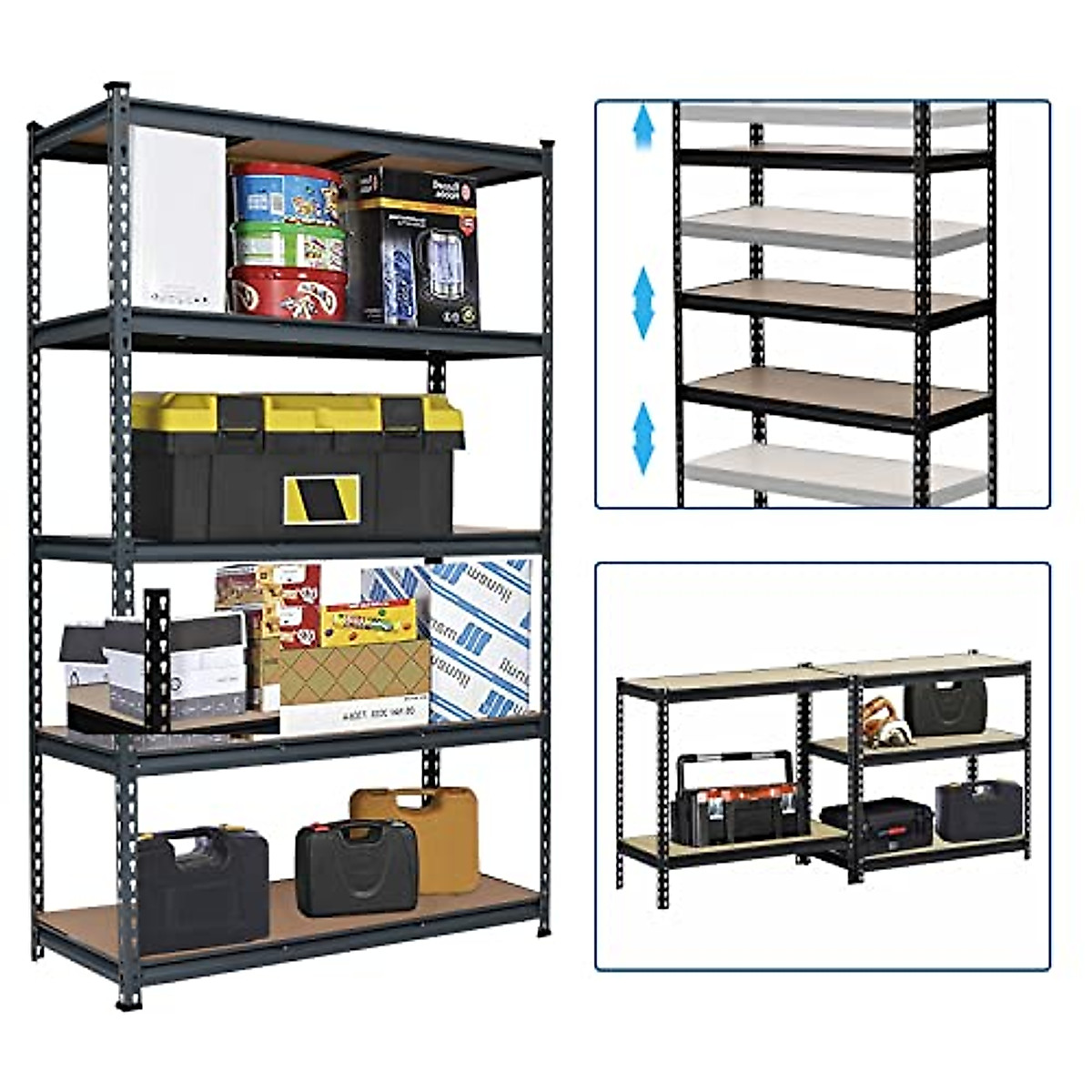 Karl home Garage Shelving Heavy Duty, 5-Tier Wide Size Adjustable Metal Shelving Unit Rack for Garage Pantry Basement, 2000lbs,43.3" L x 17.7" W x 70.9" H, Black