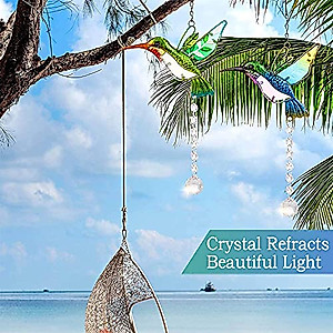 Stained Glass Hummingbird Window Hangings, Indoor Window Hanging Crystals Ornaments, Hanging Clear Crystals Ornament Decoration for Home, Garden, Office (Green)