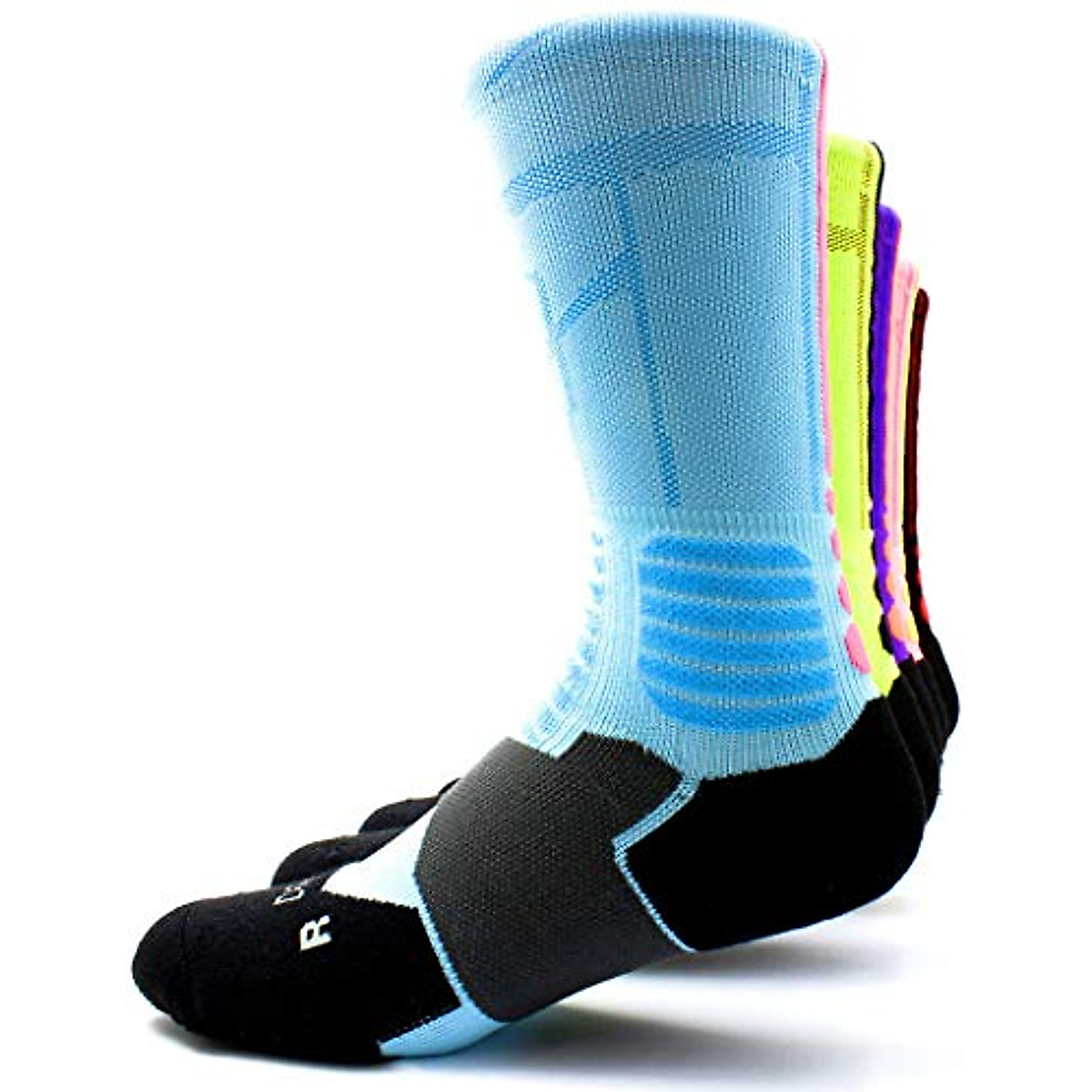 mitvr Basketball Socks, Cushioned Athletic Sports Socks, 5 Pack Compression Crew Socks for Boy Girl Men Women,A3,Medium