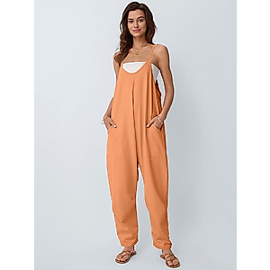 AUTOMET Jumpsuits for Women Casual Summer Outfits Rompers Comfy Beach Vacation Trendy Overalls Jumpers Fashion Clothes 2025 LightOrange XL