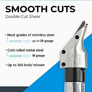 Kett P-500 18-Gauge Pneumatic Double Cut Shears, 90 PSI with 2200 RPM, Metal Cutter Tool, Electric Shears, For Metal Fabricators, Automotive, HVAC