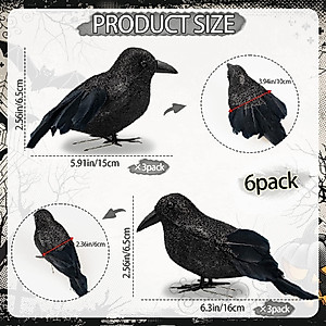 kockuu Crows Halloween Decorations - 6Pcs Halloween Crows Raven Black Birds Glitter Feathered Decor for Halloween Home Tree Garden Yard Indoor Outdoor Decorations