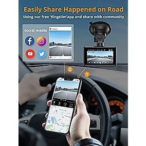 Dash Cam Front and Rear with WiFi - Kingslim D2 Pro 4K Single Front/2K+1080P Front and Rear Dual Dashcam for Cars with Night Vision and 24H Parking Monitor, 256GB Max Supported, Black