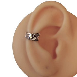 Handmade Single Wide Band Adjustable Ear Cuff, Sterling Silver Clip On Ear Cuffs Non Piercing Huggie Earrings for Women, Wide A-Symmetrical Curved Band Dainty Fake Ear Cartilage Clips, By MiYa Jewelry