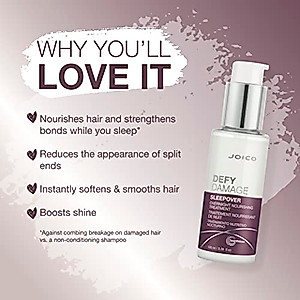 Joico Defy Damage Sleepover Overnight Nourishing Treatment | Instantly Softens & Smooths | Strengthen Bonds | Reduce Breakage & Split Ends | No Rinse Formula | With Arginine & Keratin | 3.38 Fl Oz