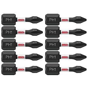 BOSCH ITPH1102 2-Pack 1 In. Phillips #1 Impact Tough Screwdriving Insert Bits