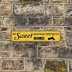 State Map Silhouette Tin Sign My Sweet Home Massachusets Metal Plaque Custom Road Signs Wall Door Plaque for Front Door Garden Yard Porch Man Cave Novelty Valentine's Day Gift 18x4in