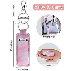 Meiiy Chapstick Holder Keychain Lip Balm Keychain Lipstick Sleeve Pouch Portable Pocket Lip Gloss Tube Holder Stocking Stuffers Gift for Women (5pcs-marble)