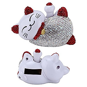 4.13×2.36×2.76in Solar Feng Shui Lucky Cat Rhinestone PVC Material Japanese Maneki Neko Waving Hand Fortune Cat for Car Interior Decoration Desktop Ornaments,Bring Good Luck Wealth (Pink)