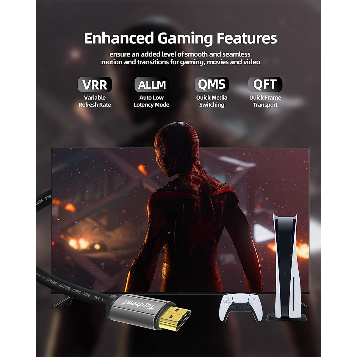 8K HDMI 2.1 Cables, High Speed HDMI Cords Support to 48Gbps 4K @120Hz 8K @60Hz DTS:X HDR10 HDCP 2.2 & 2.3 for Sony Samsung LG TCL HDTVs,Roku TVs,PS5,Blu-ray,RTX 3090 (8K 25FT HDMI Cables)