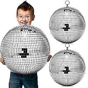 Marsui 2 Pack Large Disco Ball Silver Hanging Mirror Disco Ball Reflective Mirror Disco Ball Ornament for Party Holiday Wedding Dance Music Festivals Decor Club Stage Props DJ Decor(12 Inch, 12 Inch)