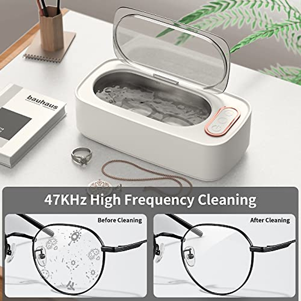 Ultrasonic Jewelry Cleaner, Professional Glasses Cleaning Machine 47kHz Ultrasonic Cleaner for Jewelry, Diamond Ring, Earring, Watches, Eyeglasses, Braces，ect