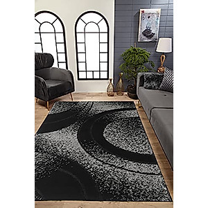 L'Baiet Naomi Black White Abstract Circle Pattern Graphic Soft Shag Indoor 2' x 3' Area Rug