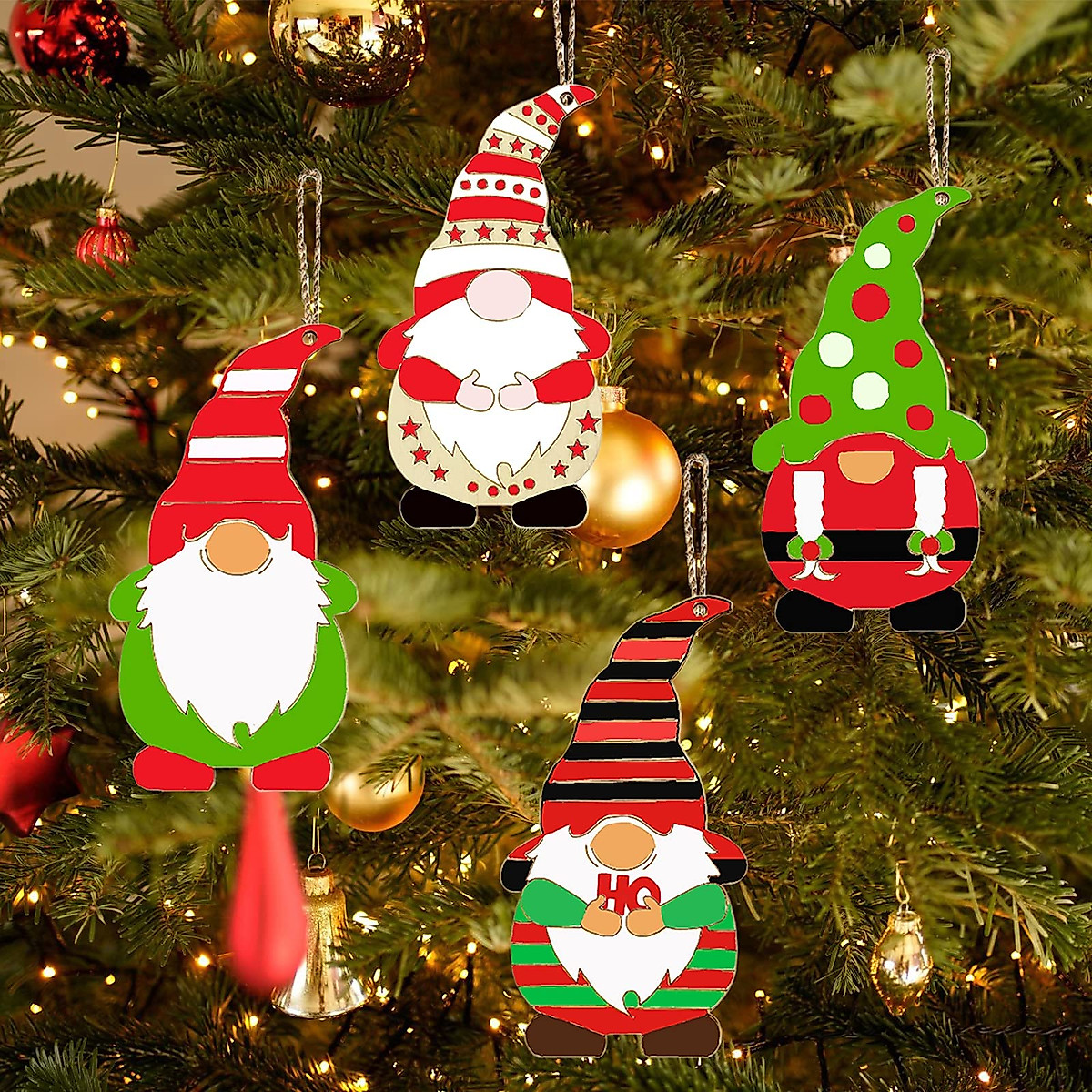 20 Pieces Christmas Wooden Gnome Hanging Ornaments Unfinished Wood Cutouts Slices Elf Wooden Decoration with Rope Christmas DIY Craft Making Painting