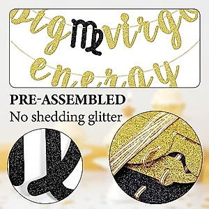 Big Virgo Energy Banner, Pre-strung Zodiac Birthday Banner, August Birthday Banner, September Birthday Banner, 18th 21st 25th 30th 40th Birthday Party Decorations, Gold Glitter