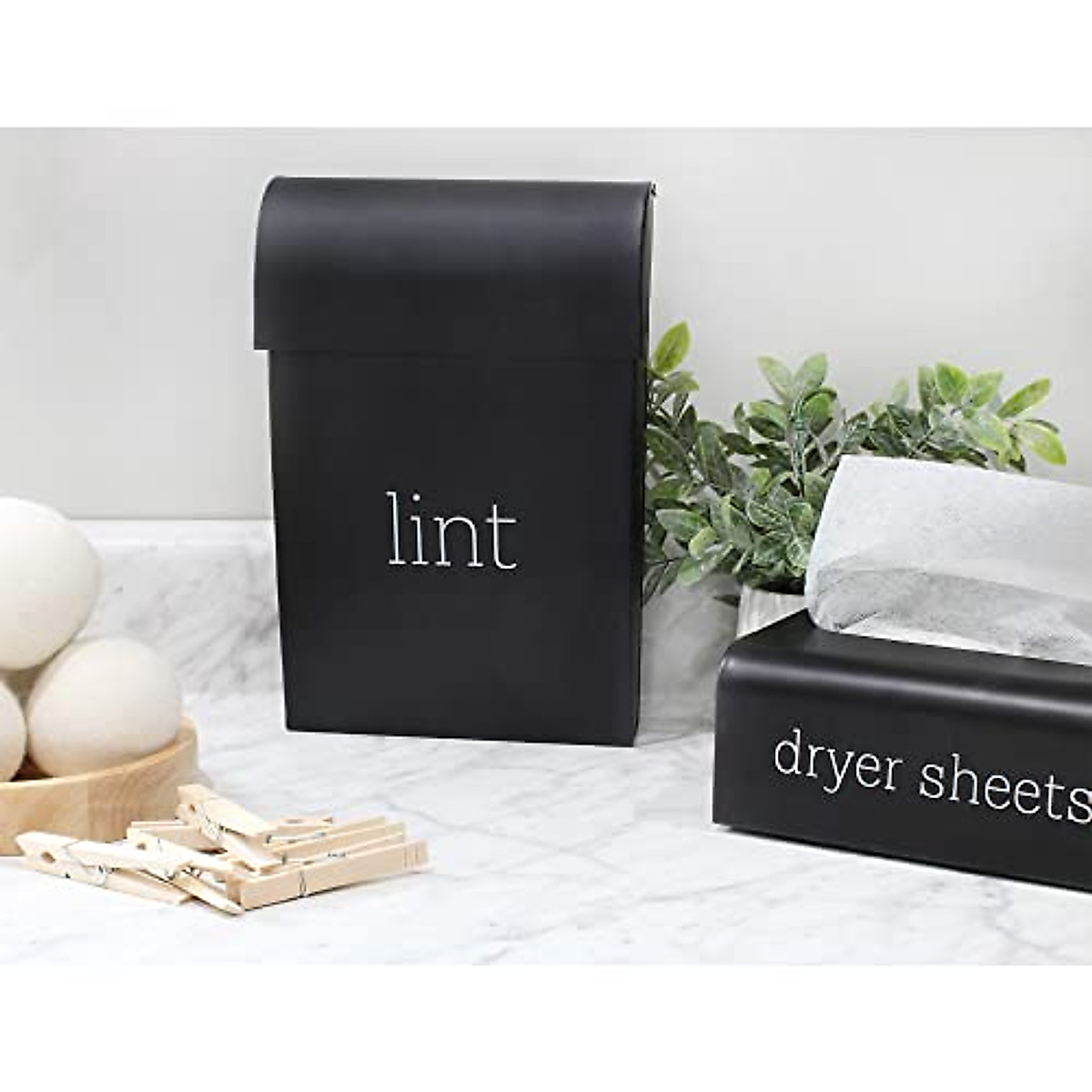 AuldHome Enamelware Lint Holder Bin (Black); Modern Farmhouse Laundry Room Decor