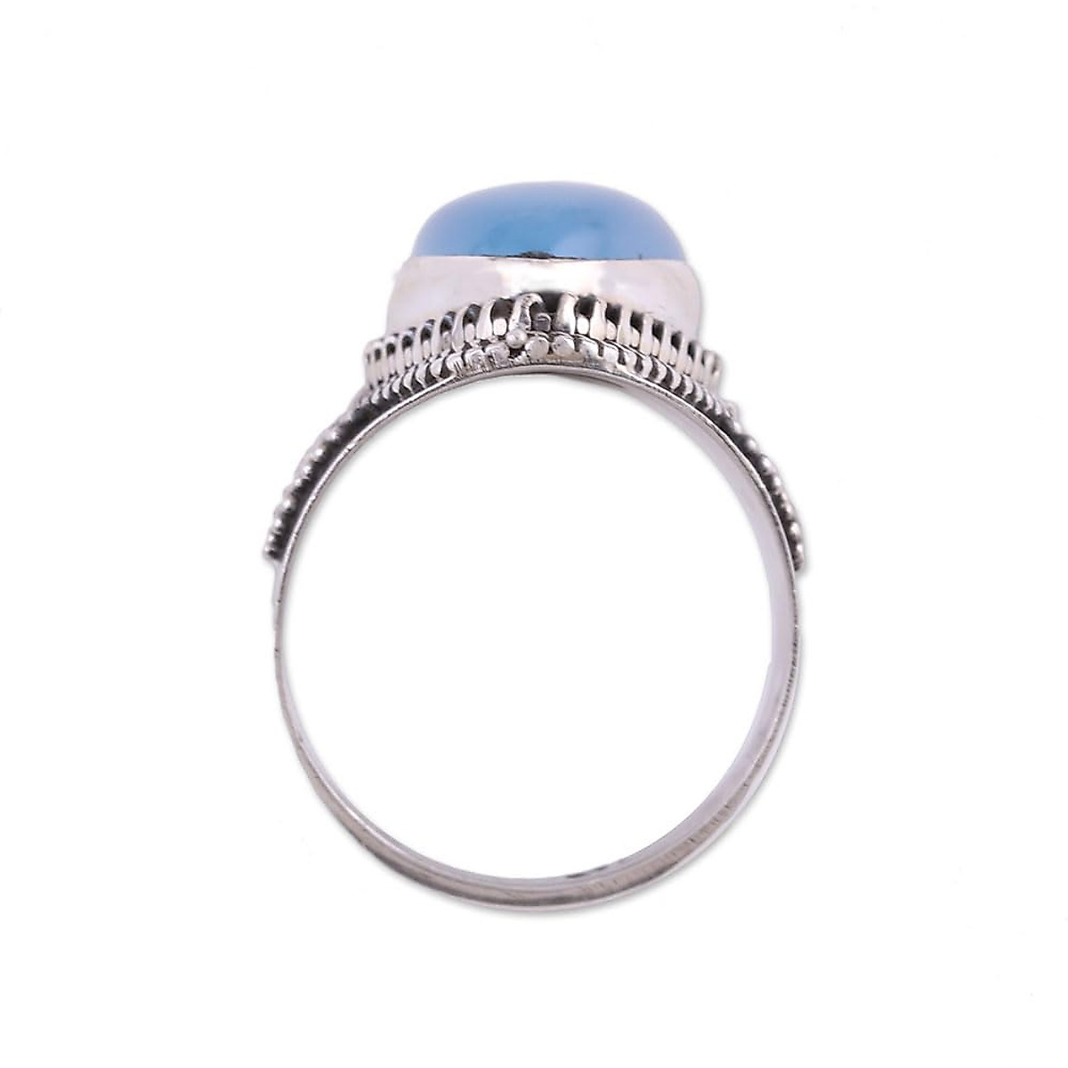 NOVICA Artisan Handmade Chalcedony Cocktail Ring Sterling Silver Blue India [crownbezel 0.7 in L x 0.8 in W x 0.3 in H Band Width 3 mm W] ' Charismatic Blue Charm'