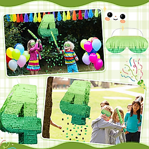 WinnerWhy Number Pinata Decorations 16 Inch Gradient Green Number Pinata with Blindfold Stick and Confetti for Birthday Baby Shower Safari Jungle Themed Party Supplies Xmas Centerpiece (Number 4)