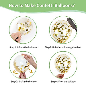 RUBFAC 65Pcs 12 Inches Sage Green Gold Confetti Balloons Kit, Green White Metallic Gold Party Balloons with Ribbons for Birthday, Wedding, Baby Shower, Graduation, Eucalyptus Party Decorations