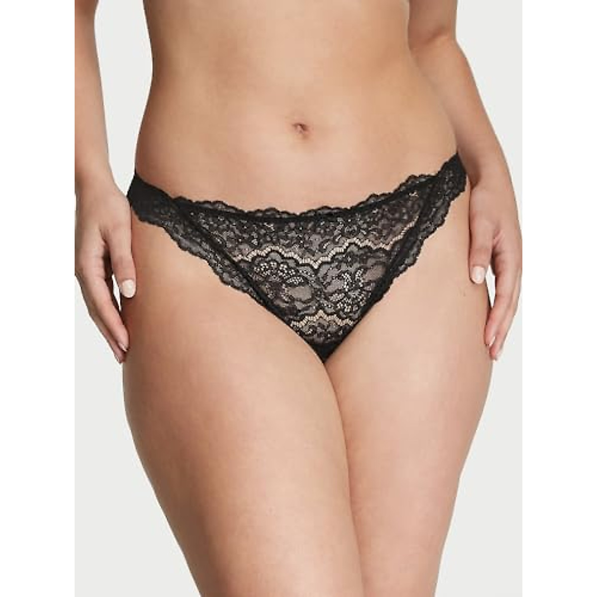 Victoria's Secret Dream Angels Lace Thong Panty, Underwear for Women, Black (M)