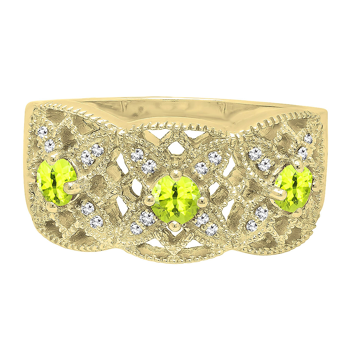 Dazzlingrock Collection 18K Round Peridot & White Diamond Ladies Bridal Engagement Ring, Yellow Gold, Size 6.5