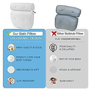 Idle Hippo Bath Pillow Bathtub Pillow, Bath Pillows for Tub Neck and Back Support with 6 Non-Slip Suction Cups, Ergonomic Bath Tub Pillow Headrest, Luxury Bath Accessory Spa Gifts for Bathtub, Hot Tub