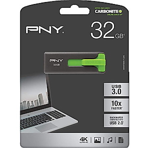 PNY Elite Prime USB 3.0 Flash Drive, 32GB, Gray/Green (P-FD32GEL-GE)