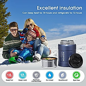 KOPOK Container for hot food, soup vessel, Insulated Lunch Container Hot Food Jar Stainless Steel Vacuum Bento Lunch Box with Spoon for Office Picnic Travel Outdoors (Blue(1 Pack))