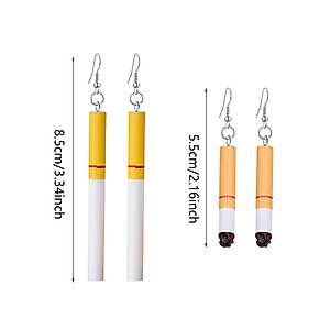 YUNXI 2 Pairs Harajuku Creative Funny Cigarette Butt Drop Dangle Earrings Wacky Lifelike Cigarette Earrings for Women Unisex Cool Punk Jewelry (Silver)