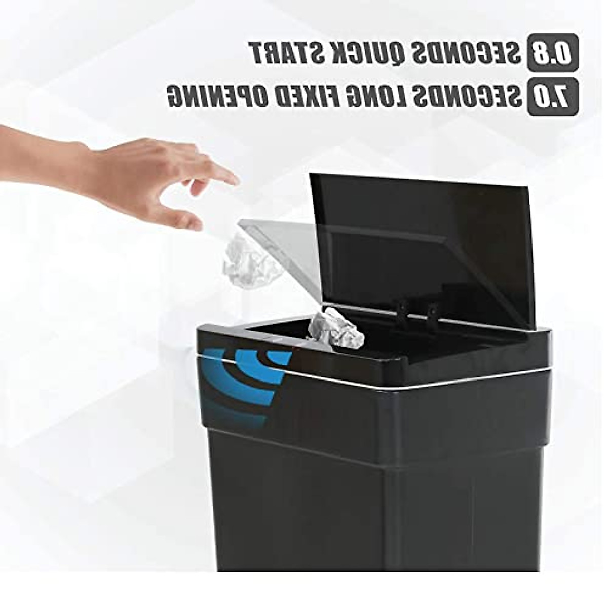 13 Gallon Plastic Kitchen Trash Can Trash Can Automatic Touch Free High-Capacity Garbage Can Black