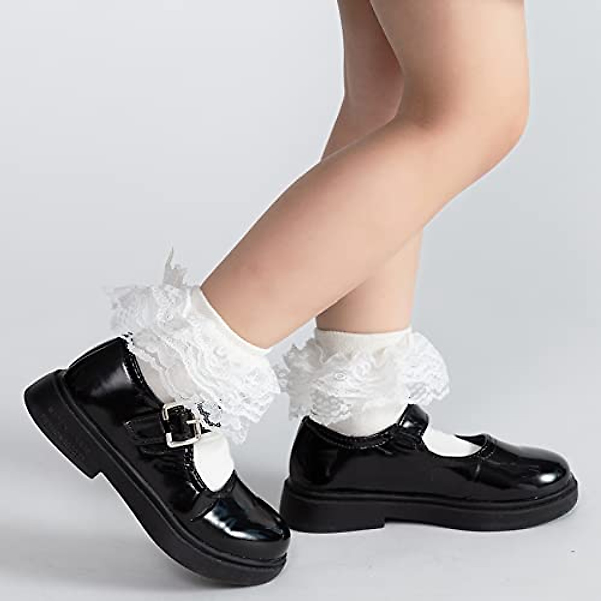 Mini angel Baby Girl Socks 5 Pairs Toddler Triple Ruffle Lace Socks Dress Frilly Ankle Socks (Triple Lace,3-5 Years)