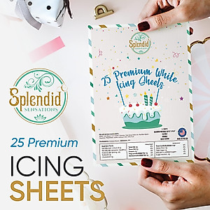 Splendid Sensations - 25 Count Edible Paper, Sugar Paper, Wafer Paper Edible Sheets, Frosting Sheets for Edible Printer, Edible Image Paper, Icing Sheets, papel comestible para pastel