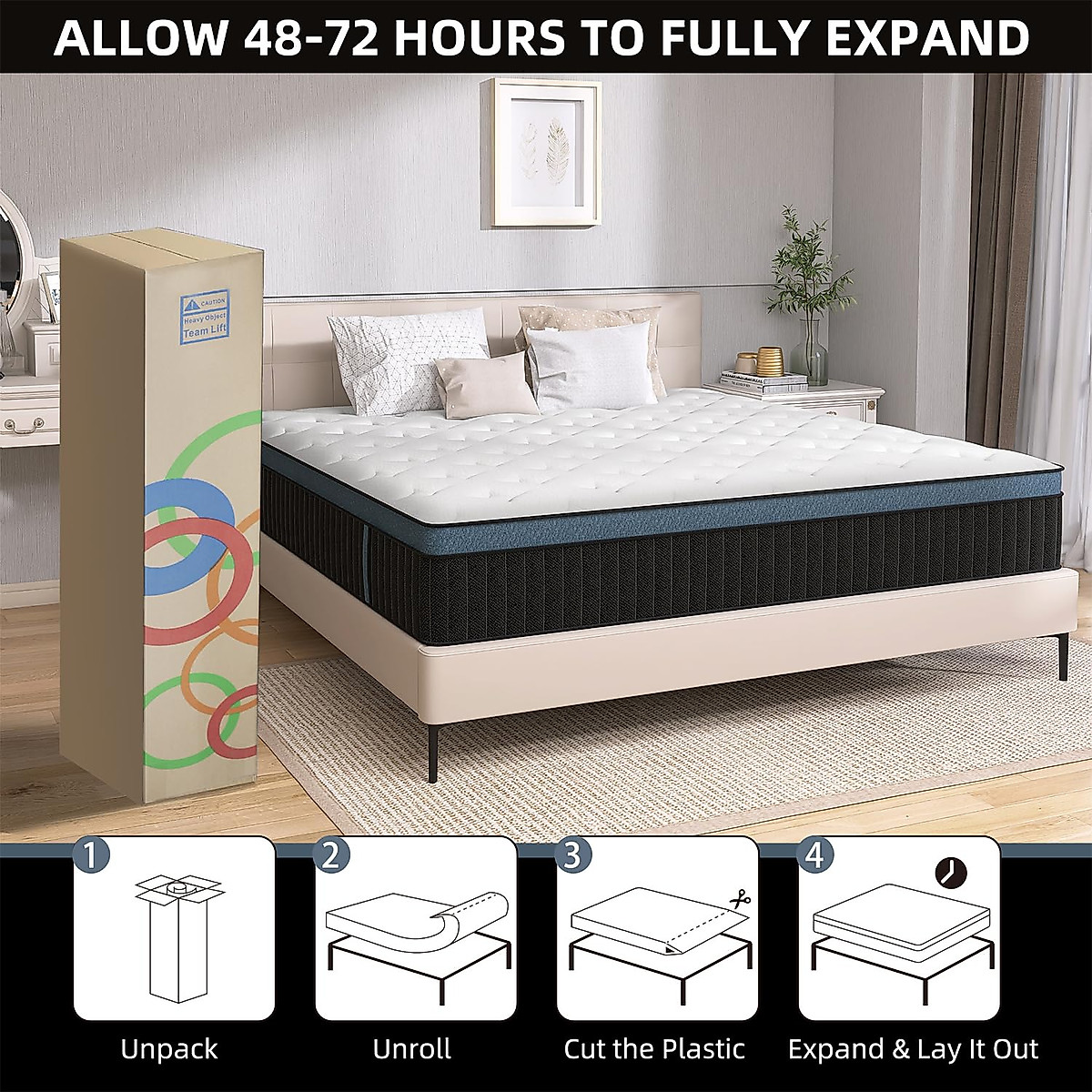 VERHOPE King Size Mattress,14 inch King Mattress in a Box,Motion Isolation with Individually Pocket Spring,Medium Firm Memory Foam Hybrid Mattress,Edge Support,CertiPUR-US