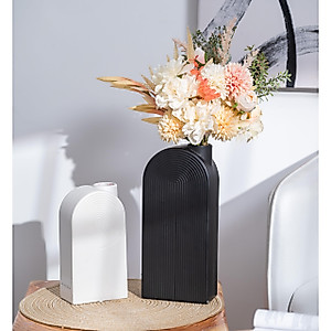 TERESA'S COLLECTIONS Black and White Modern Book Vase for Home Decor, Ceramic Decorative Flower Vase for Shelf, Fireplace Mantel, Centerpieces, Living Room, Housewarming Gifts for Mom, 11"-Set of 2