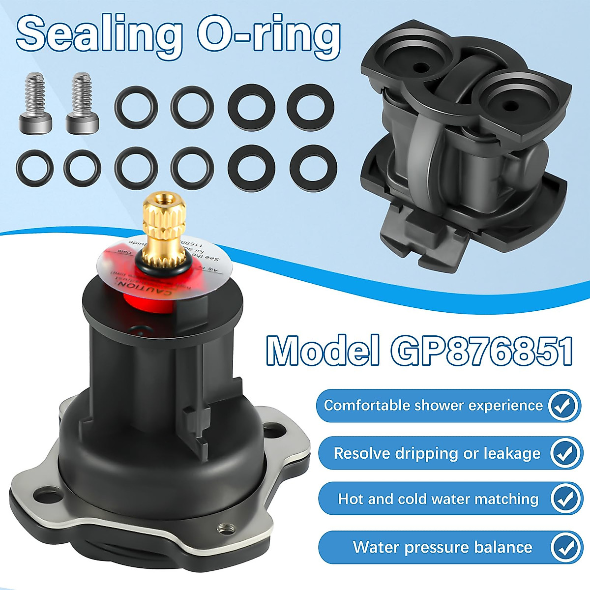 GP876851 Mixer Cap and Pressure Balancing Unit Kit, Compatible with Kohler Shower Valves K-304 and K-11748 Platforms, Shower Cartridge Replacement Repair Kit, Include GP800820 and GP77759