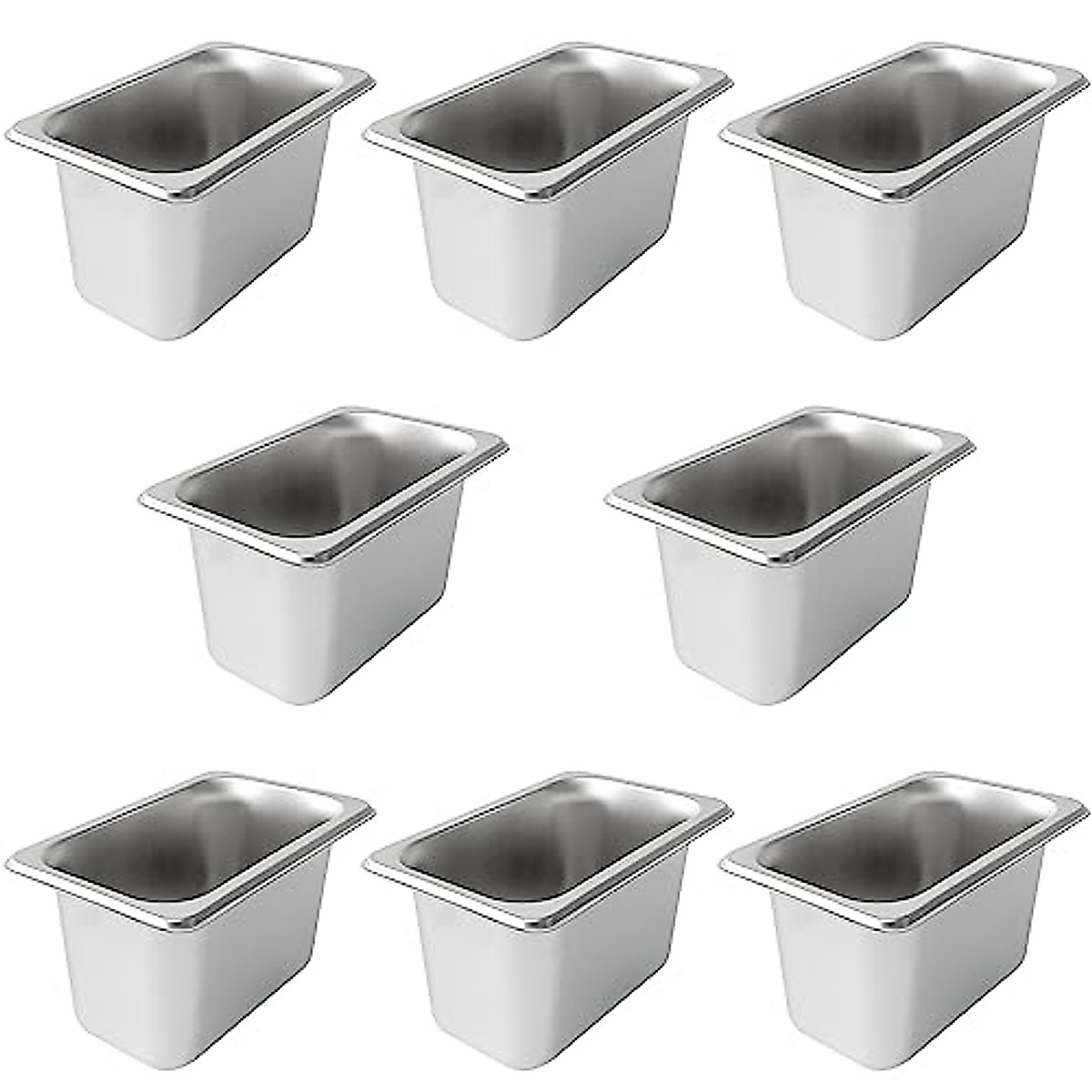 UEJYWUY 8 Pack 1/9 Size Steam Table Pan, 4 Inch Deep Anti Jam Stainless Steel Steam Table Hotel Pan, Commercial Half Size Steam Table Food Pans for Restaurants, Cafeteria, Hotels, Kitchen, Catering