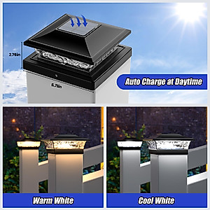 APONUO Deck Post Lights Solar Powered,6x6 Post Cap Solar Light 2 Color Mode Outdoor Waterproof for Fence Post Caps 4x4,6x6 Wood&4x4 5x5 Vinyl Deck Post Caps,Black,12 Pack