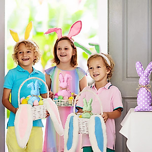 6 Pcs Rustic Easter Bunny Decor Farmhouse Stuffed Fabric Bunny Ornament Polka Dot Grid Easter Basket Bowl Fillers for Tiered Tray Desk Table Top Wedding Home Easter Centerpiece Decoration (Dark)