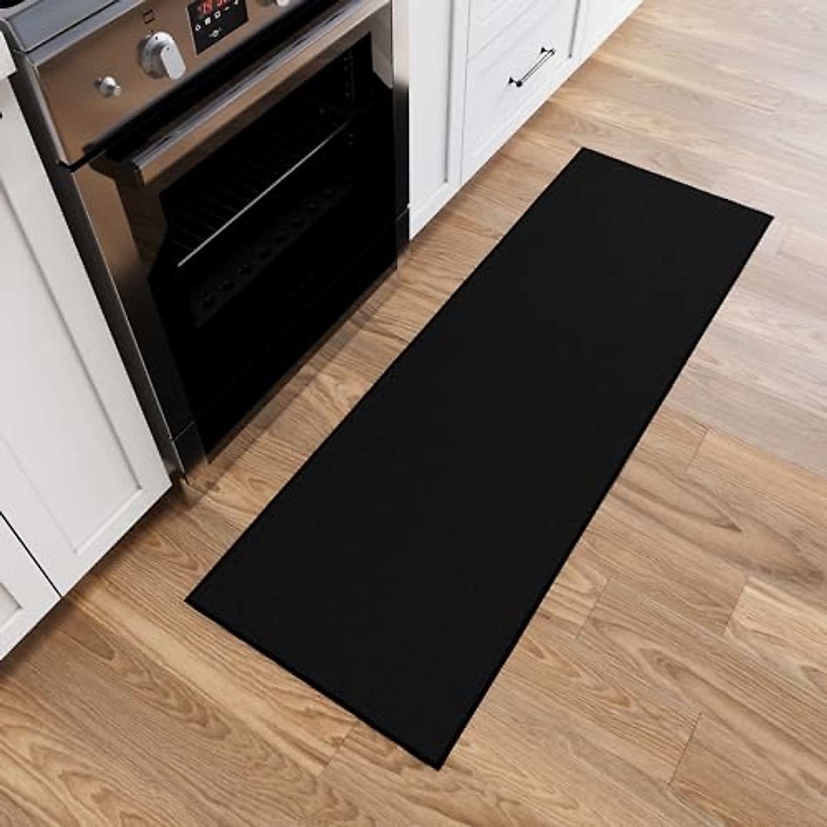 Machine Washable Modern Solid Design Non-Slip Rubberback 2x5 Traditional Runner Rug for Hallway, Kitchen, Bedroom, Entryway, 20" x 59", Black
