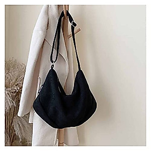 Big Suede Crossbody Bags for Women Girls Casual School Hobos Ladies Shoulder Messenger Bags Spring (Color : Black)