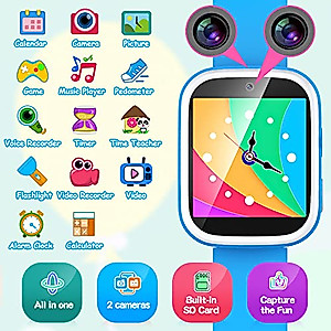 Kids Smart Watch,Birthday Gift for Girl Boy,Dual Camera Large Storage for MP3 Music Video Fun Games,HD Touchscreen Learning Educational Sports Digital Wristwatch wepfum Toddler Toy for kid Age 3-12 yr
