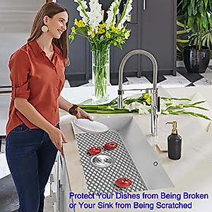 HiBD Silicone Sink Mat 1Piece Grey with Center Drain, Sink Protectors for Kitchen Sink, Silicone Sink Protector, Kitchen Sink Mats and Protectors, for Farmhouse Sink ( 24.8"x 13" )