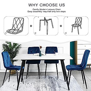 KATBOC Blue Velvet Dinner Chairs Set of 4, Modern Velvet Dining Room Chairs, Kitchen Chairs with Upholstered Cushion Seat for Home Kitchen Restaurant