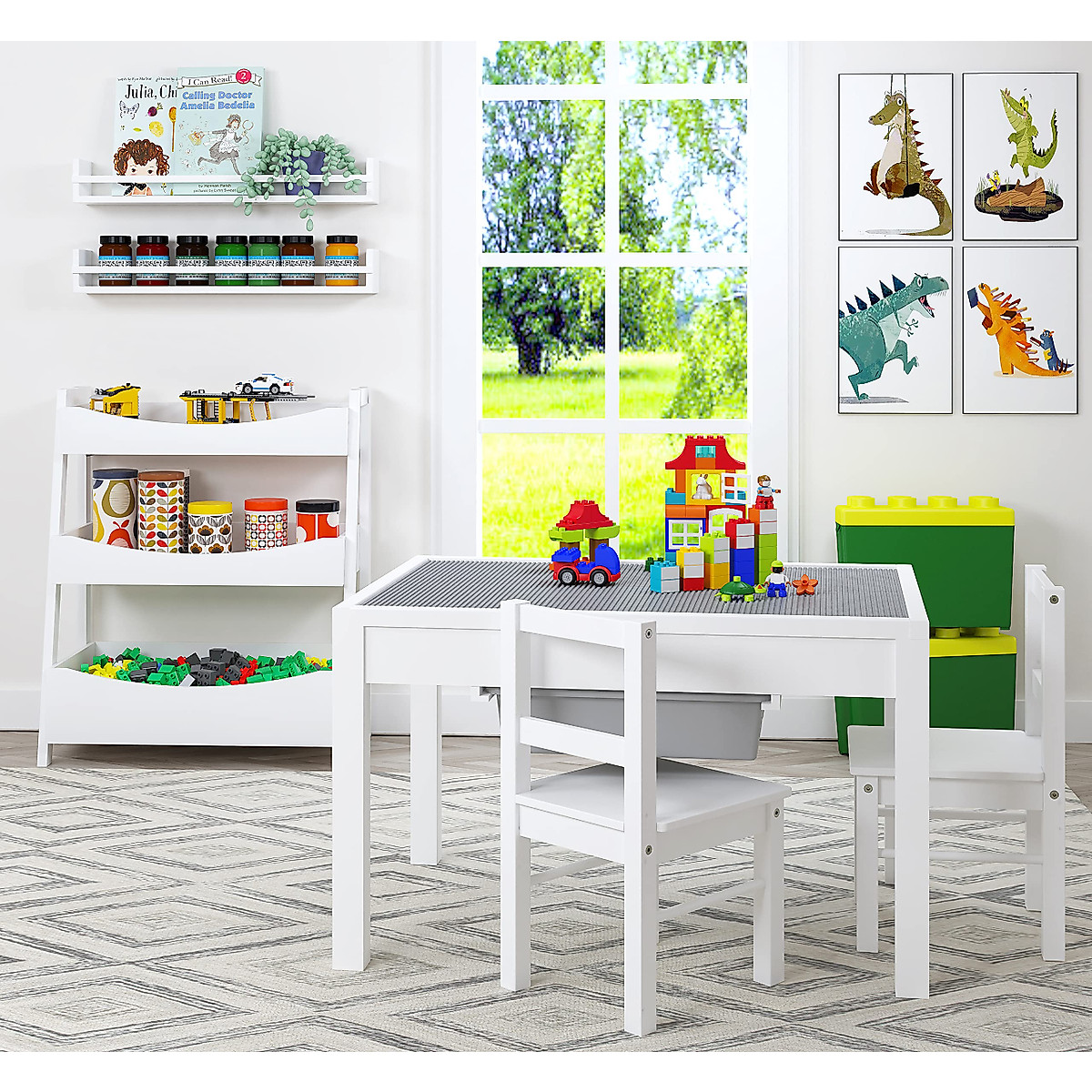 UTEX 2-in-1 Kid Activity Table with Storage for Older Kids, Large Play Table for Kids,Boys,Girls, White