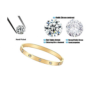 VPKJewelry Stainless Steel for Women Men Bracelet Bangle Yellow 18k Gold Plated Diamonique CZ stone crystal (Gold, 7.50)