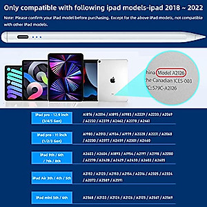 Stylus Pen for iPad 9th 10th Gen, Palm Rejection Apple iPad Pencil 2nd Generation for iPad Pro 11/12.9 3/4/5 Gen, iPad Mini 5/6, iPad 6/7/8, iPad Air 3/4/5, Apple Pen for iPad 2018-2022, White